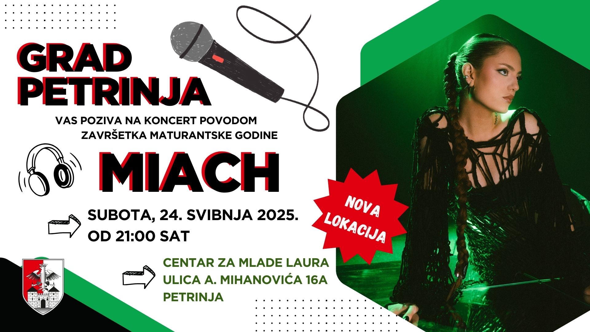Promjena lokacije koncerta “MIACH” – Grad Petrinja